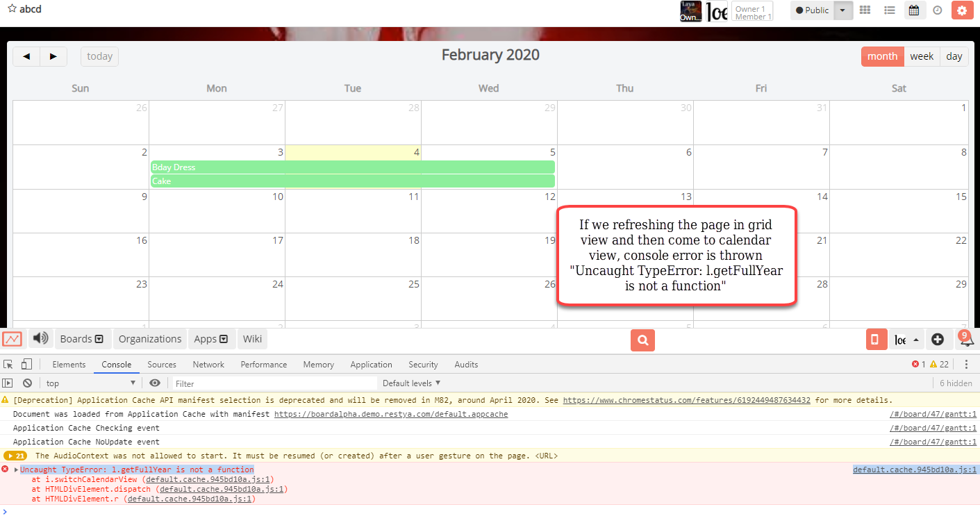 If we refreshing the page in gantt view and then come to calendar view, console error is thrown ...