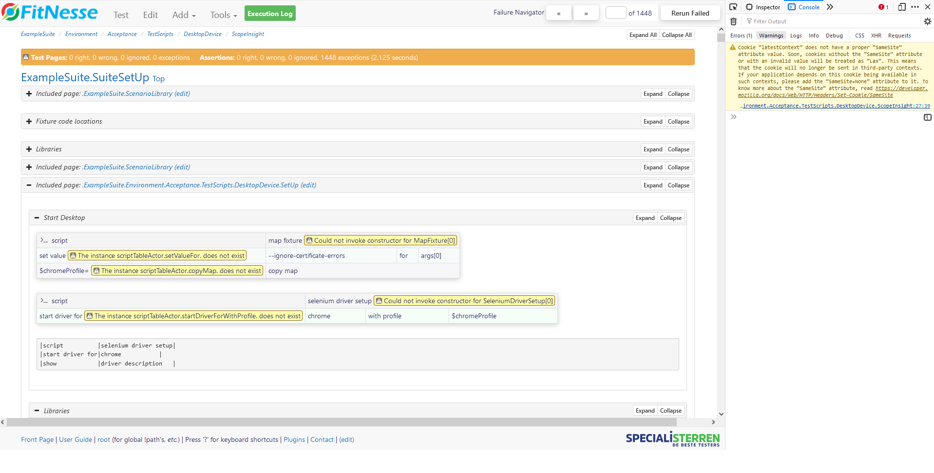 Could not invoke constructor for MapFixture[0] or The instance scriptTableActor.setValueFor ...