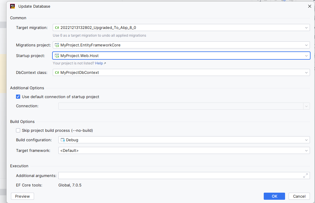 Unable to update database - wrong directory reference · Issue #177 · JetBrains/rider-efcore · GitHub