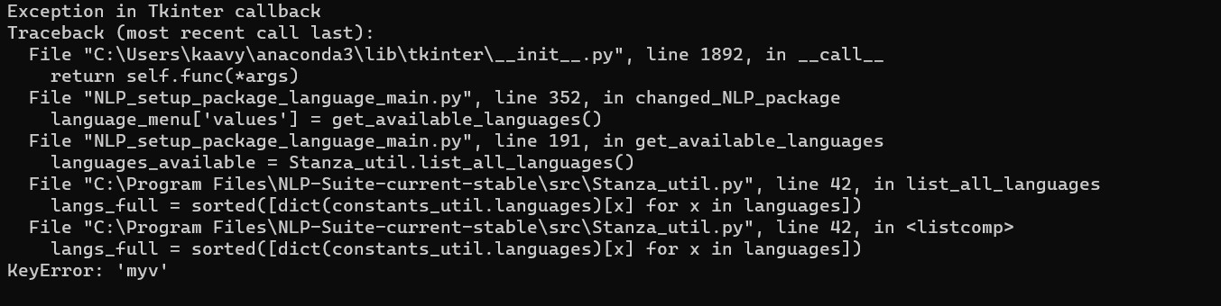 Error when setting up lang and trying to run Stanza · Issue #1155 · NLP-Suite/NLP-Suite · GitHub