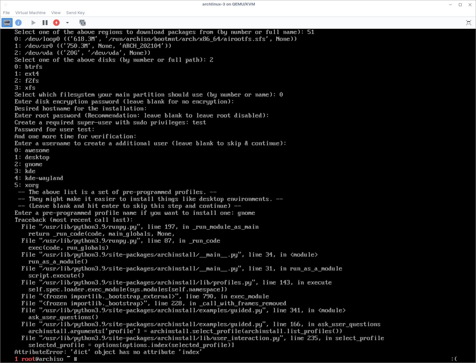 AttributeError: 'dict' object has no attribute 'index' · Issue #205 · archlinux/archinstall · GitHub