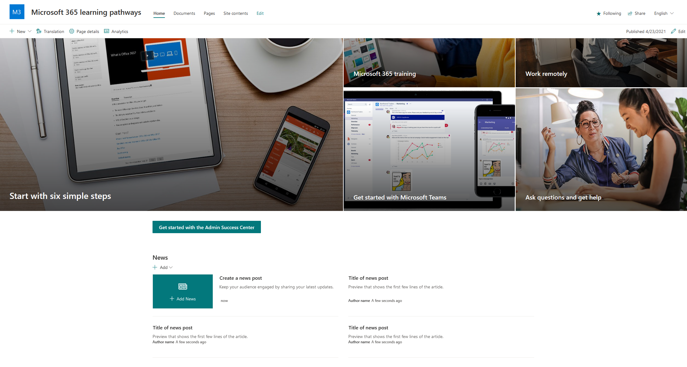 Your request to provision "Microsoft 365 learning pathways" template ...