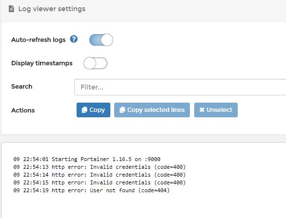 Portainer logs is unable to display the complete text of the logs ...