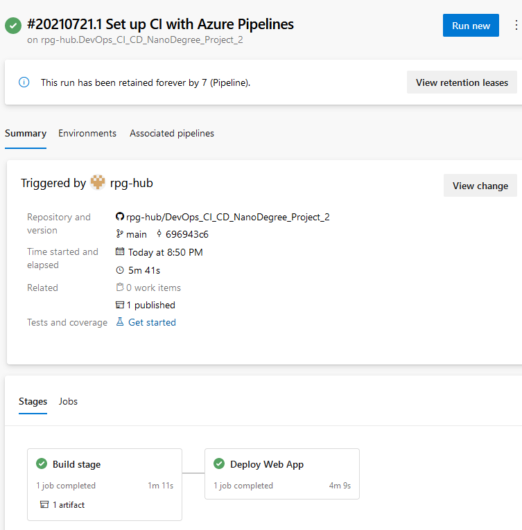 GitHub - rpg-hub/DevOps_CI_CD_NanoDegree_Project_2: DevOps CI CD using Azure and GitHub