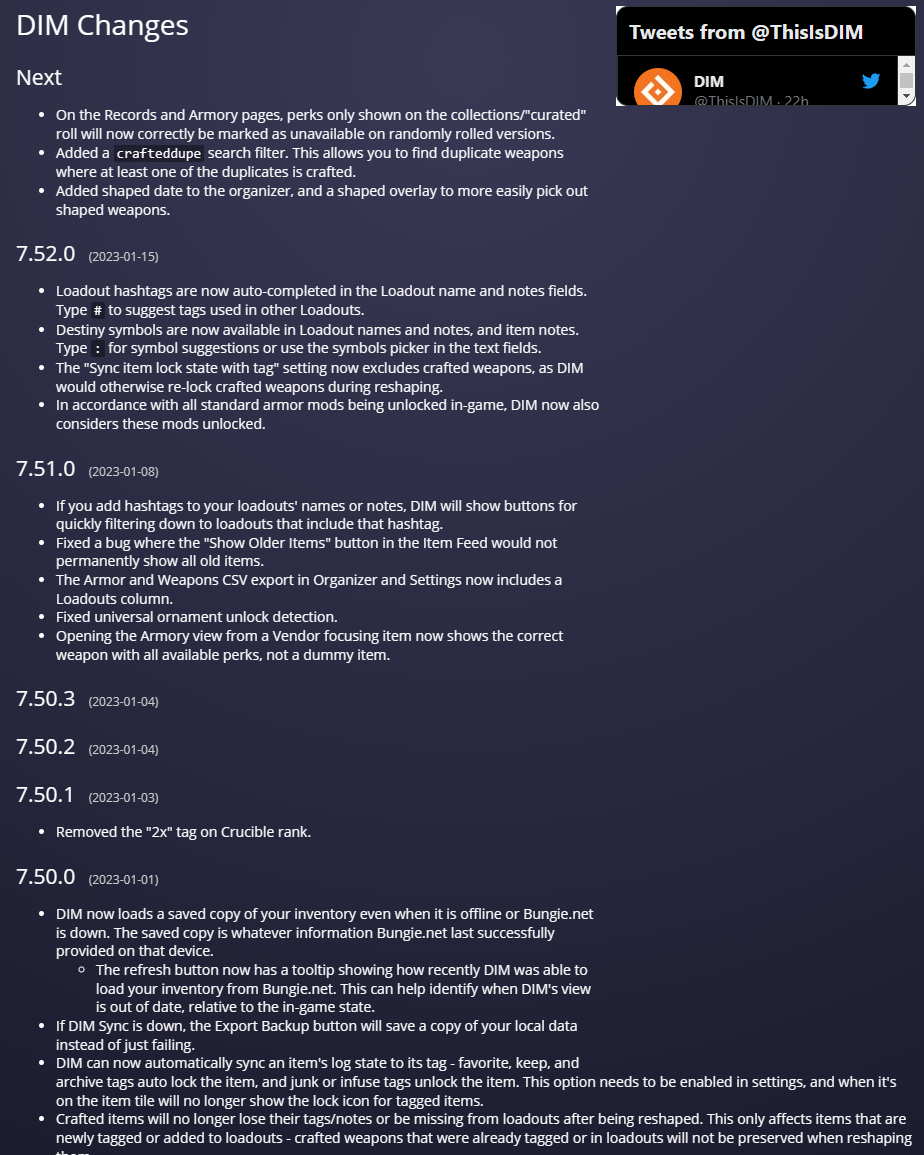 Changelog Twitter Widget dimensions broken · Issue #9020 · DestinyItemManager/DIM · GitHub