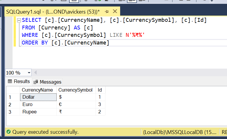 Ef Core Query loosing rupee unicode symbol ₹ when trying to do a simple ...