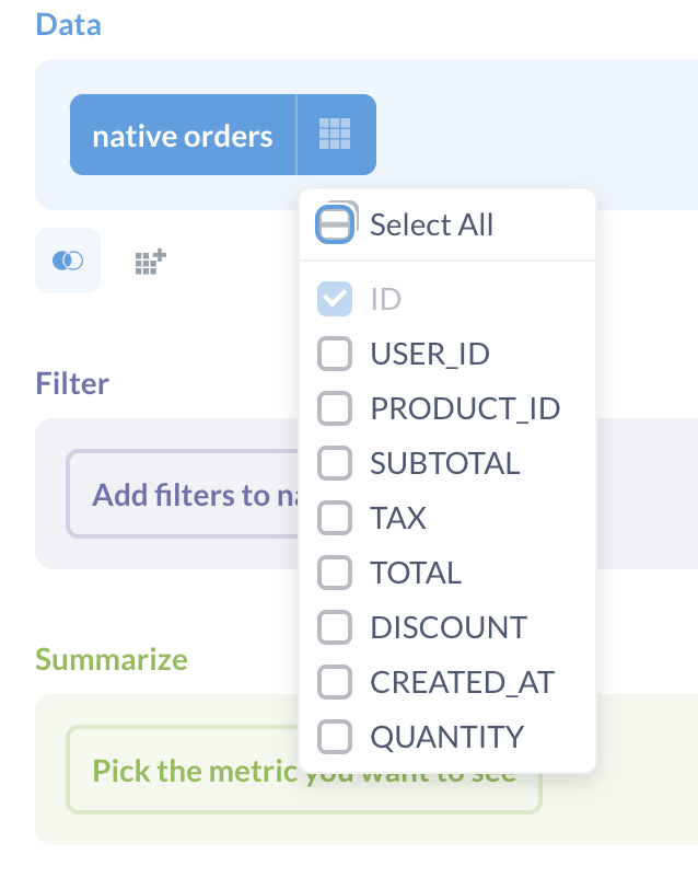 Select no columns in the custom question mode by alxnddr · Pull Request #19186 · metabase ...