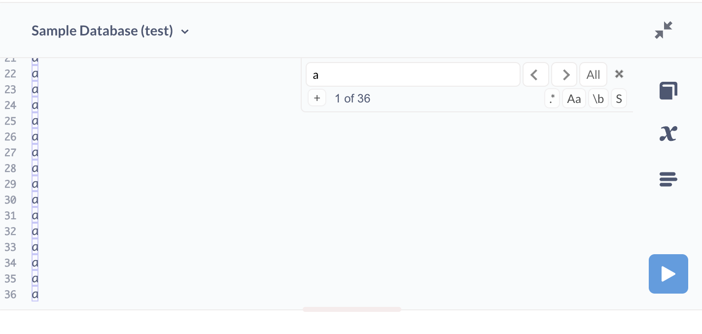 Unable to search within query when using the SQL editor · Issue #27636 · metabase/metabase · GitHub