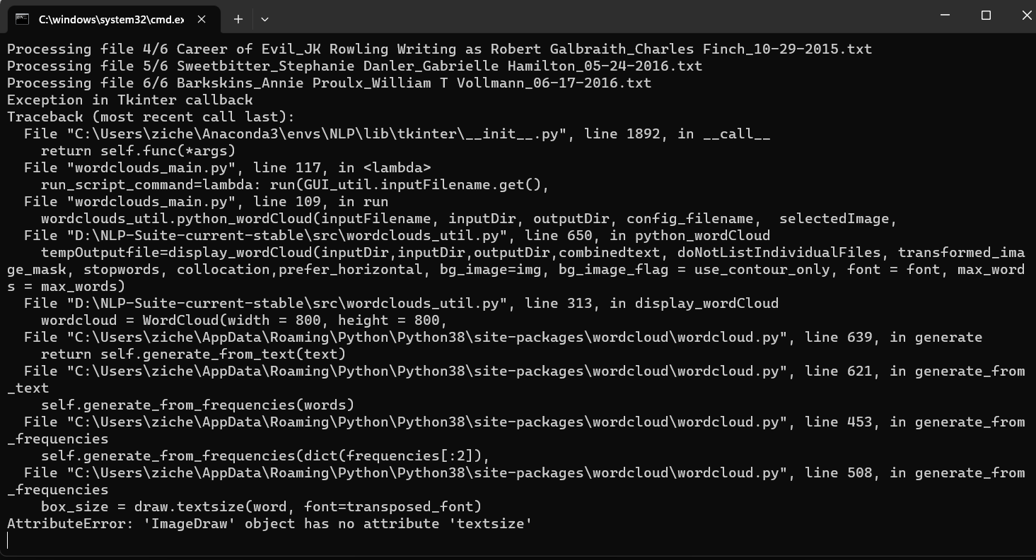 [BUG]: Fail to run the World Cloud · Issue #1124 · NLP-Suite/NLP-Suite · GitHub