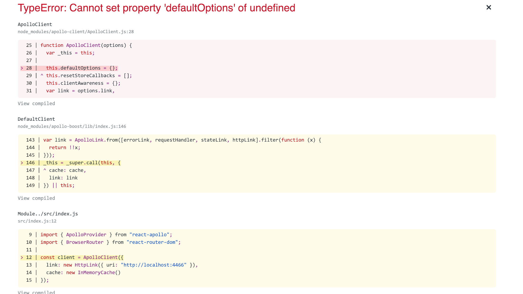 Typeerror Cannot Set Property Defaultoptions Of Undefined · Issue 4288 · Apollographql