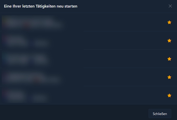 If 5 favorites are defined for in last activities, no further entries ...