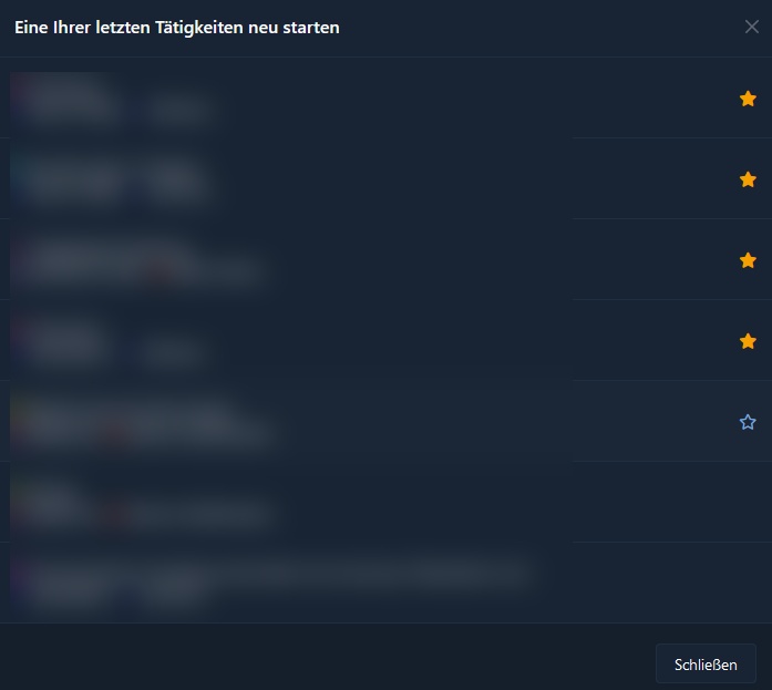 If 5 favorites are defined for in last activities, no further entries ...