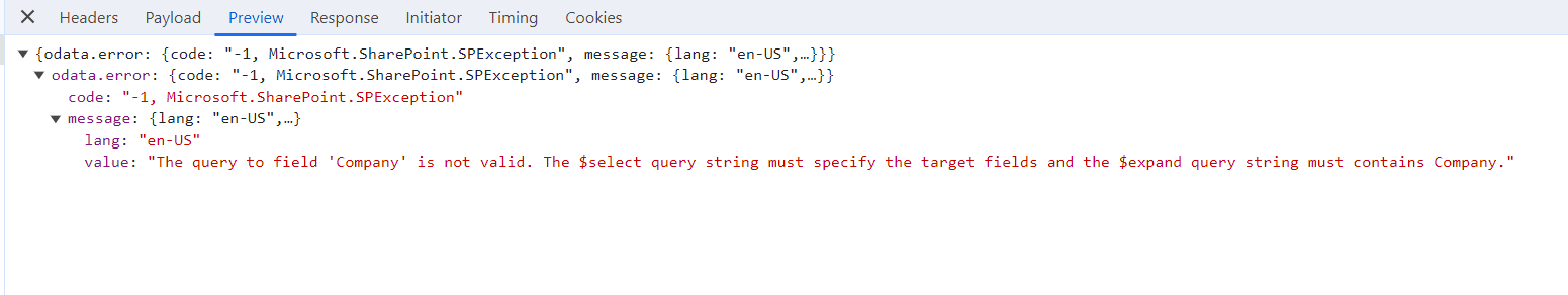 I have created new column named as 'Company' of type people. Now, I'm trying select that ...