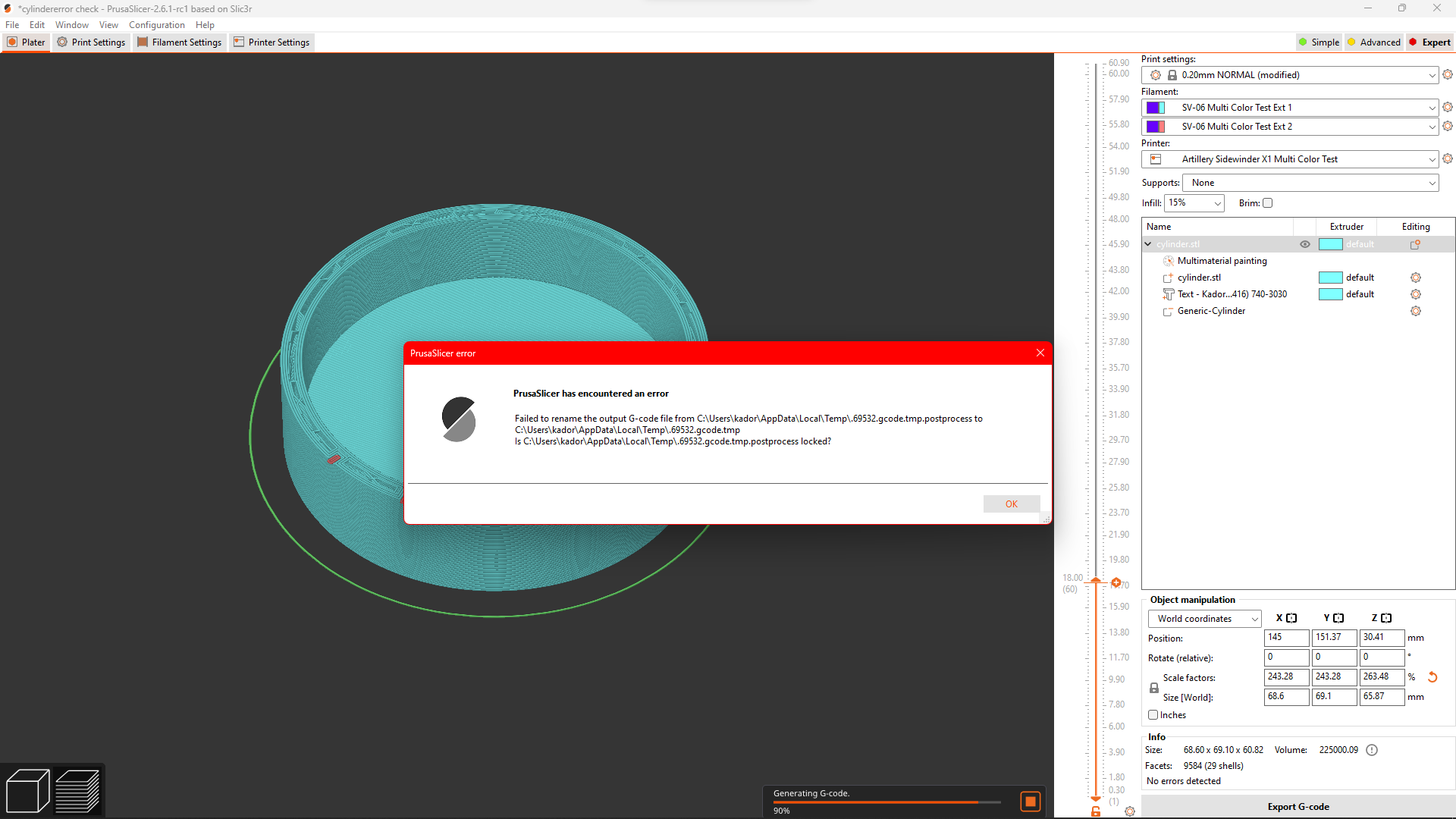 When slicing on the new 2.6.1 I get error "PS has encountered a fatal error: "Access Violation ...