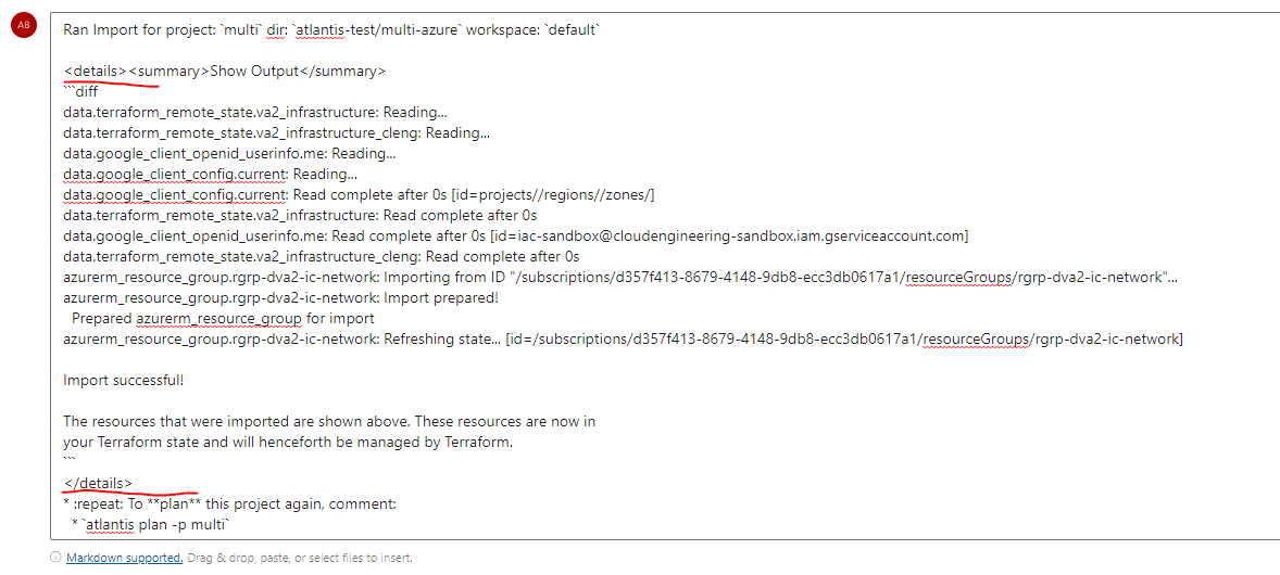 Azure DevOps: atlantis import malformed comment · Issue #3095 · runatlantis/atlantis · GitHub
