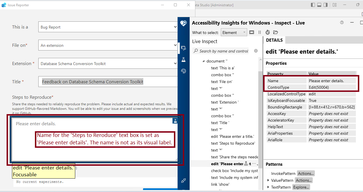 A11y_ When focus is on 'Steps to Reproduce' edit field screen reader ...