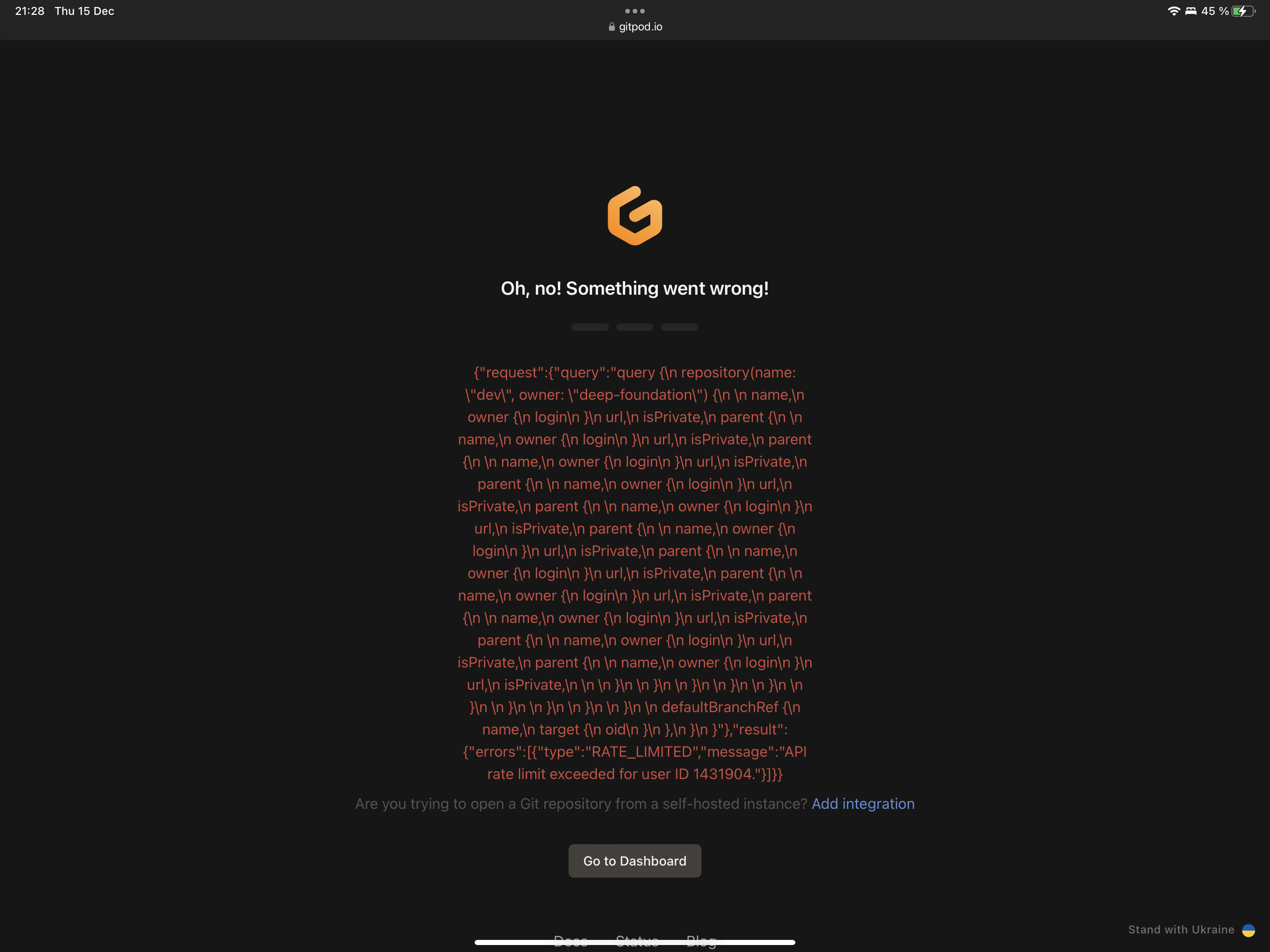 "errors":[{"type":"RATE_LIMITED", "message":"API rate limit exceeded for user ID 1431904 ...