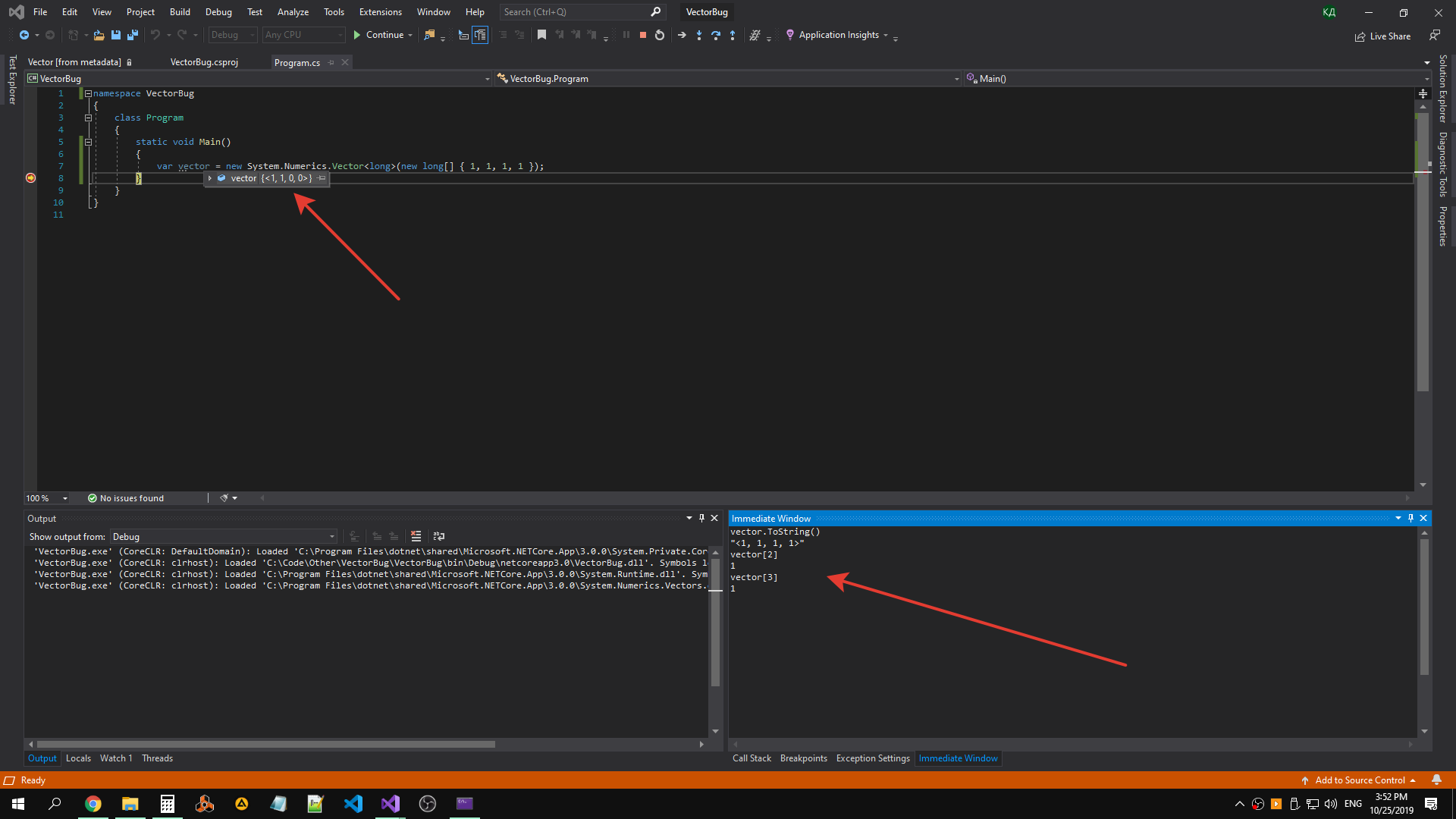 VisualStudio 2019 debugger shows incorrect string for System.Numerics.Vector · Issue #31299 ...