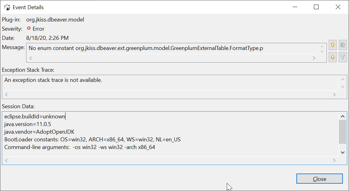 Internal Driver Error No Enum Constant Orgjkissdbeaverextgreenplummodel
