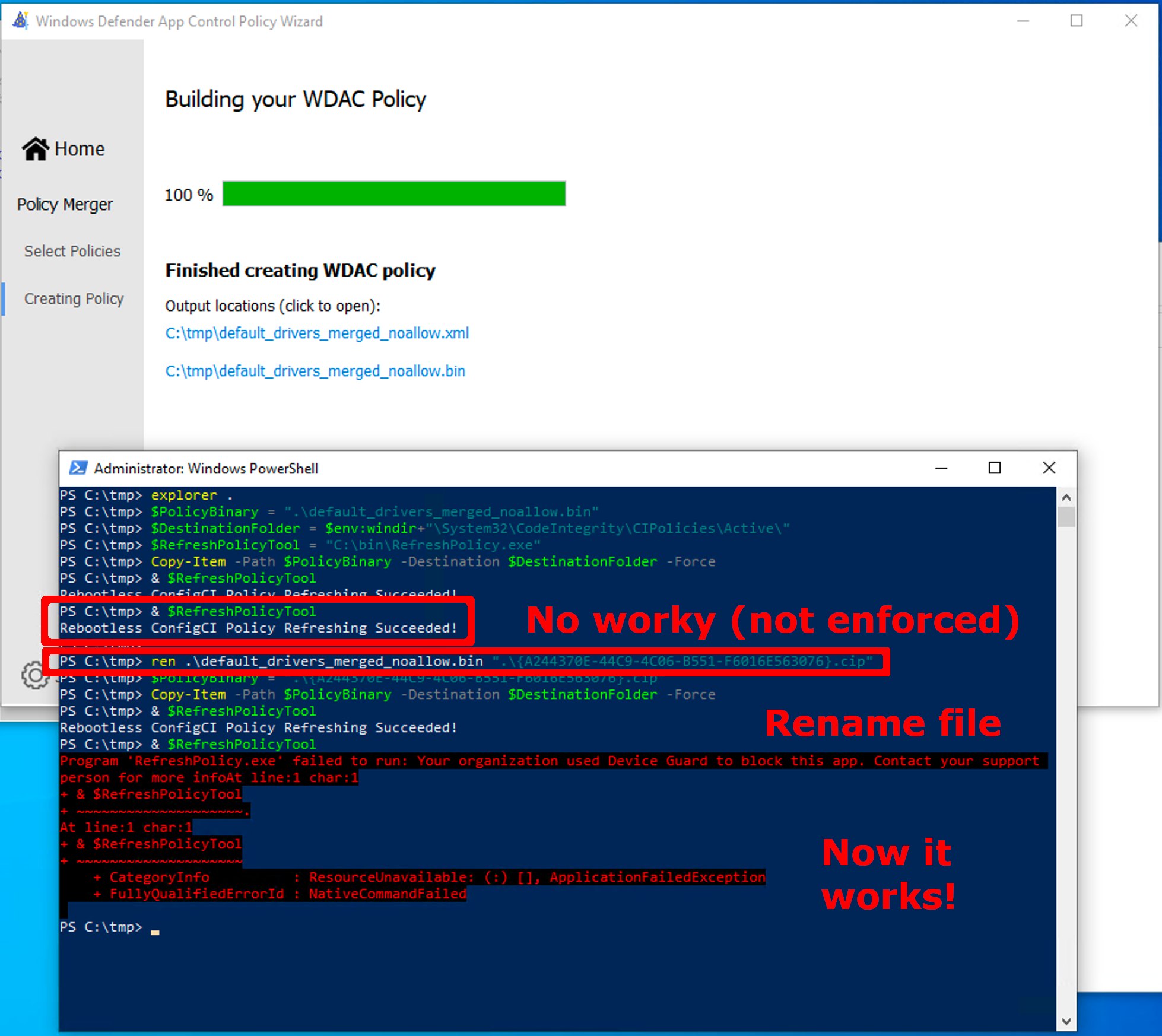 The WDAC Policy Wizard generates unusable binary output filenames by ...