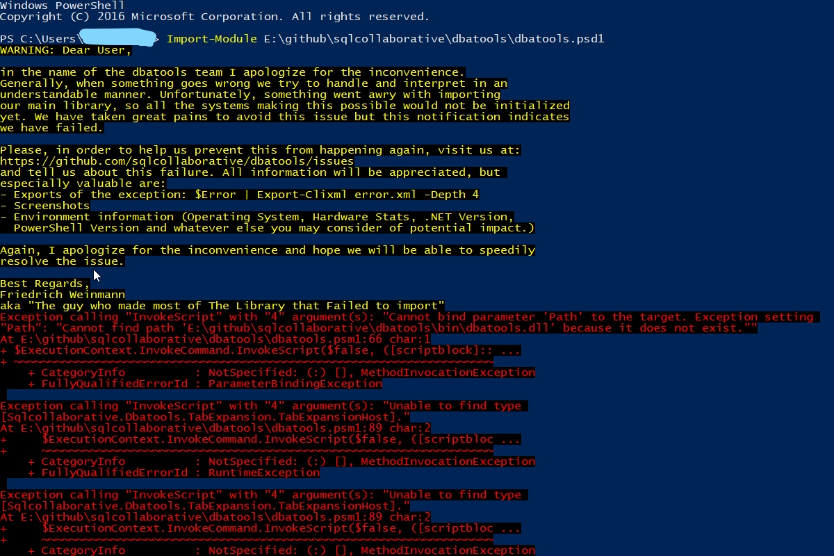Error Importing Module Dbatools · Issue 1491 · Dataplat Dbatools · Github