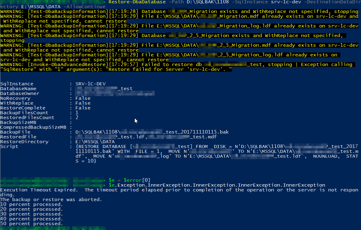 Restore Dbadatabase Timeouts And Connection Reusue · Issue 2634 · Dataplatdbatools · Github