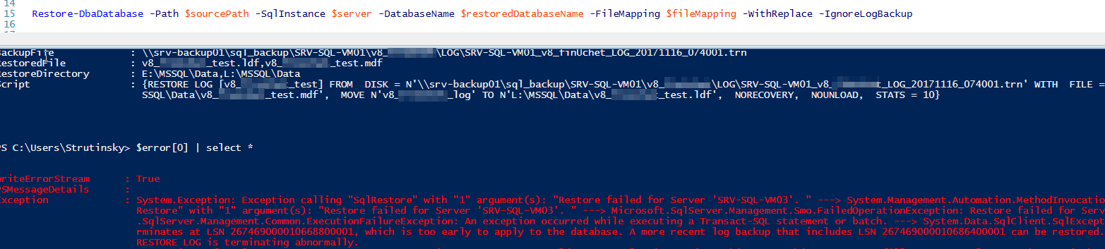 Restore-DbaDatabase: -IgnoreLogBackup is not ignoring log backups and broken LSN chain · Issue ...