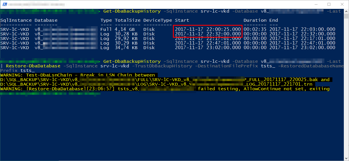 Restore Dbadatabase Ignorelogbackup Is Not Ignoring Log Backups And Broken Lsn Chain · Issue