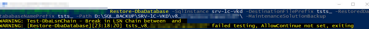 Restore Dbadatabase Ignorelogbackup Is Not Ignoring Log Backups And Broken Lsn Chain · Issue