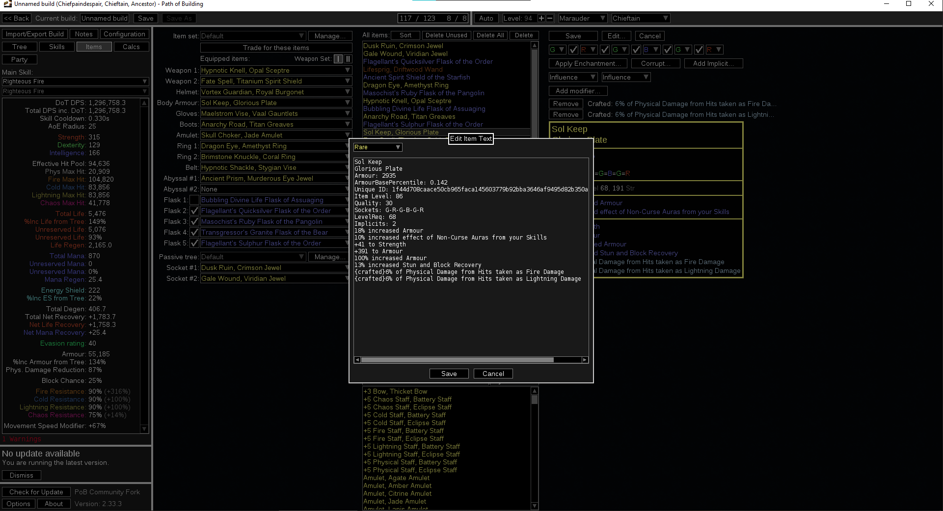 The Eater of Worlds implicit modifier "#% increased armour" on a body armour is incorrectly ...