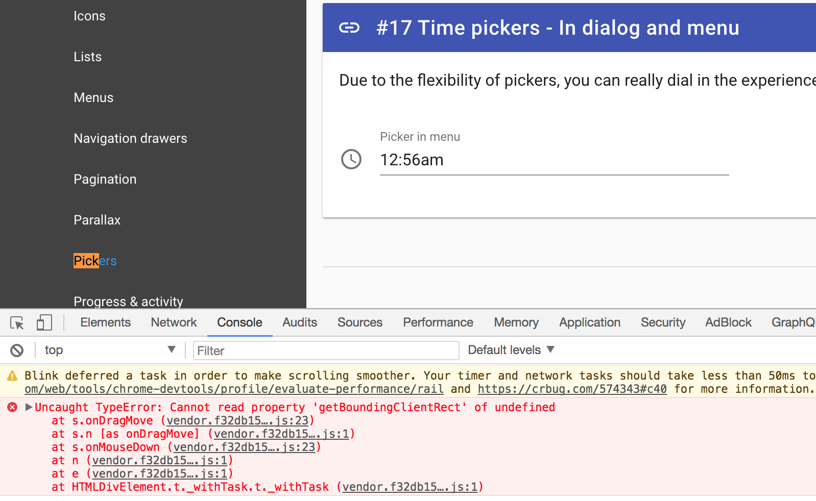 Error when clicking to fast in time picker · Issue #3265 · vuetifyjs ...