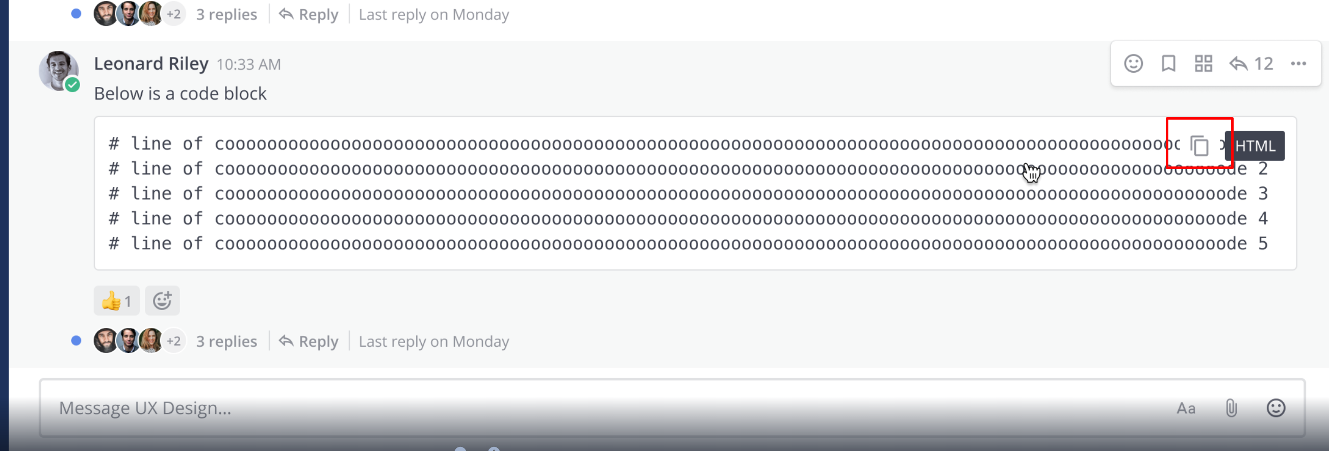 Show a copy button when hovering over code blocks · Issue #18851 · mattermost/mattermost · GitHub
