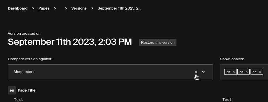 Admin dashboard crashes after clicking "clear" button in "compare version" select · Issue #3309 ...