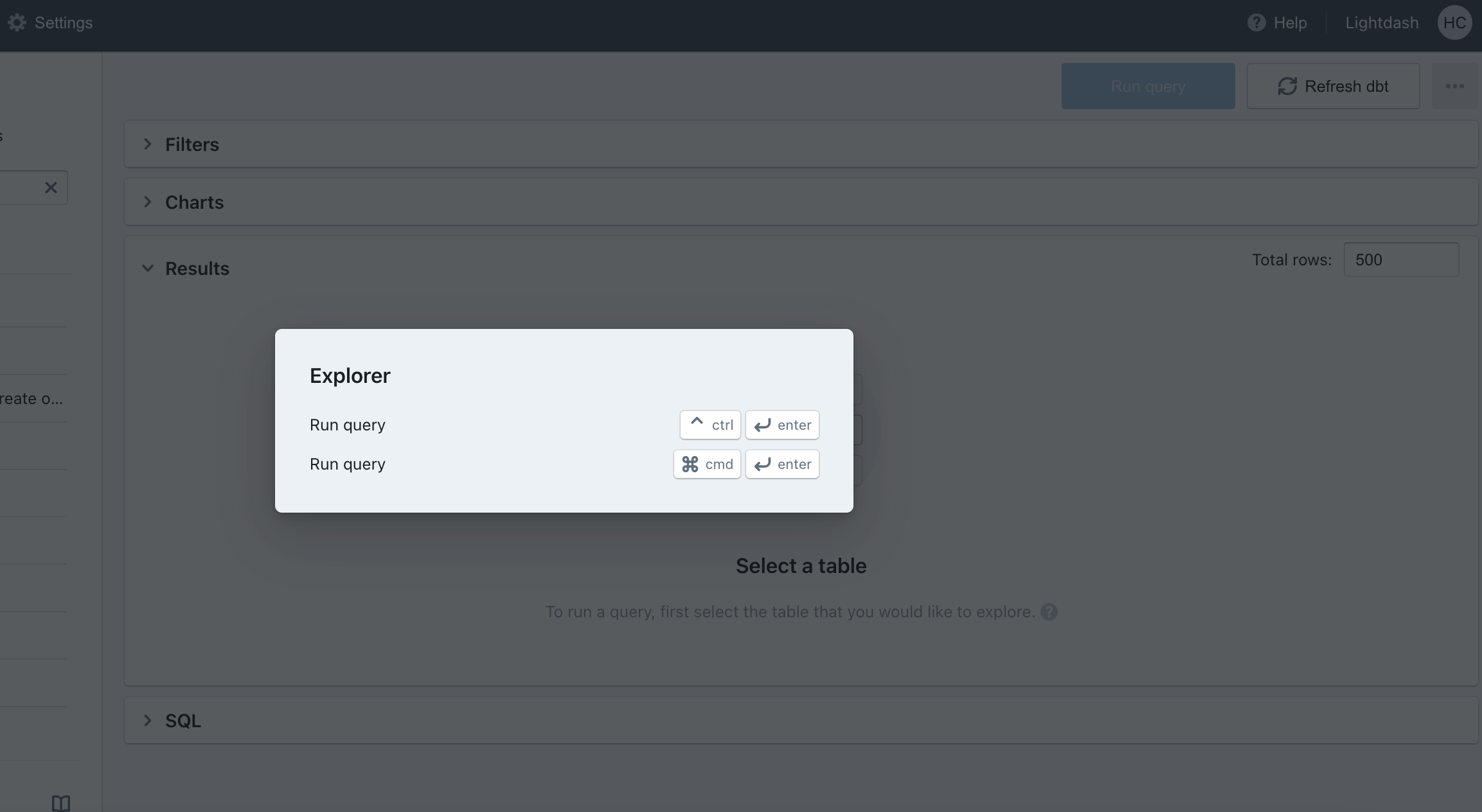'Run query' hover state on the 'Tables' page does not match the one on the 'SQL runner' page ...