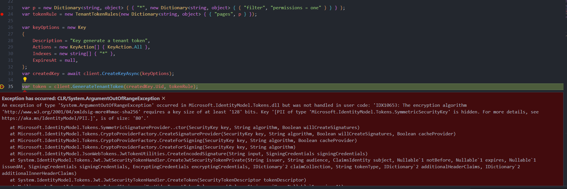 Creating tenant tokens fails in .net 7 because of key size to small · Issue #363 · meilisearch ...