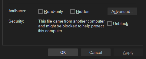 It won't work if you don't "Unblock" it from file properties. · Issue ...