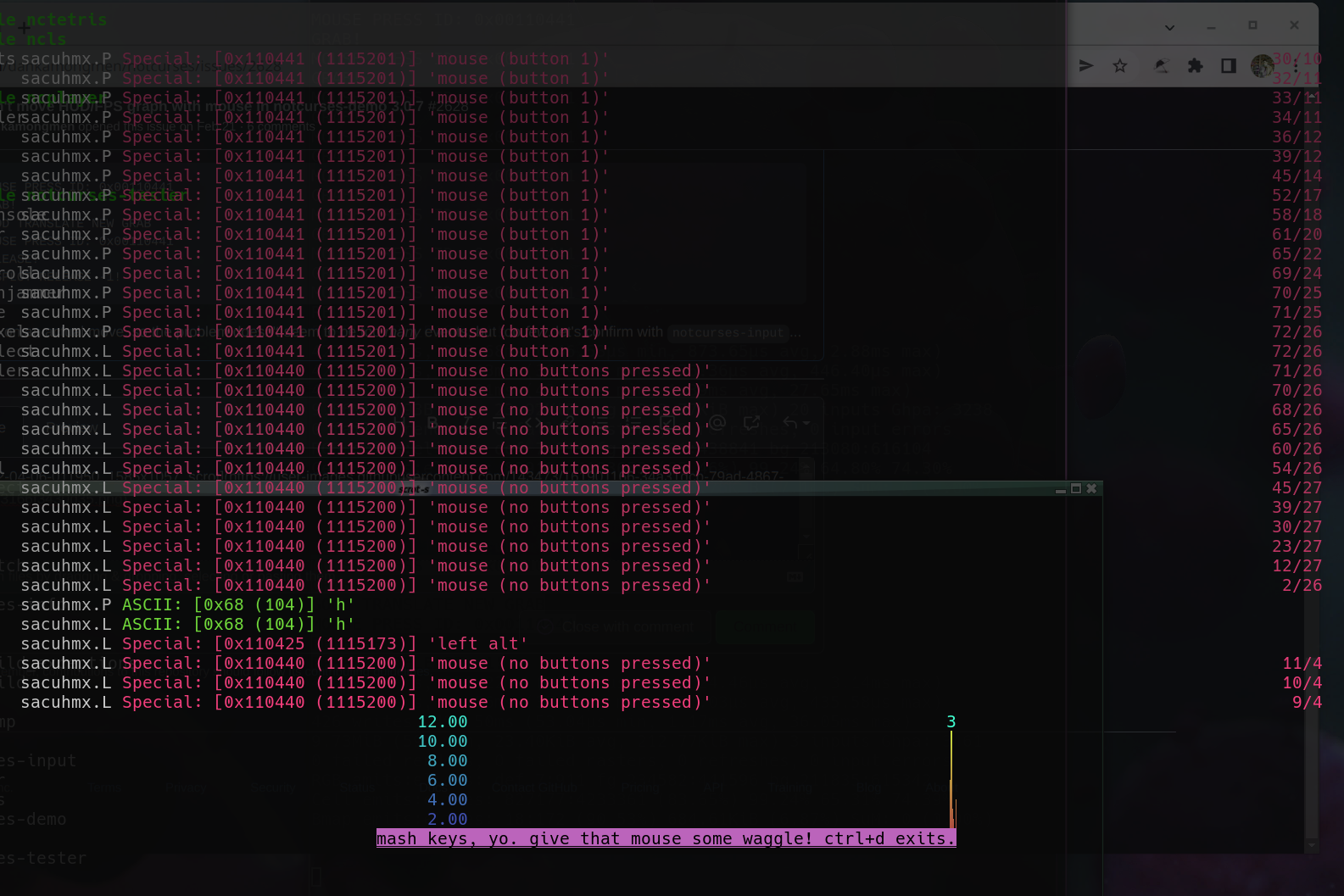 can't move HUD/FPS graph with mouse in kitty in notcurses-demo 3.0.7 ...