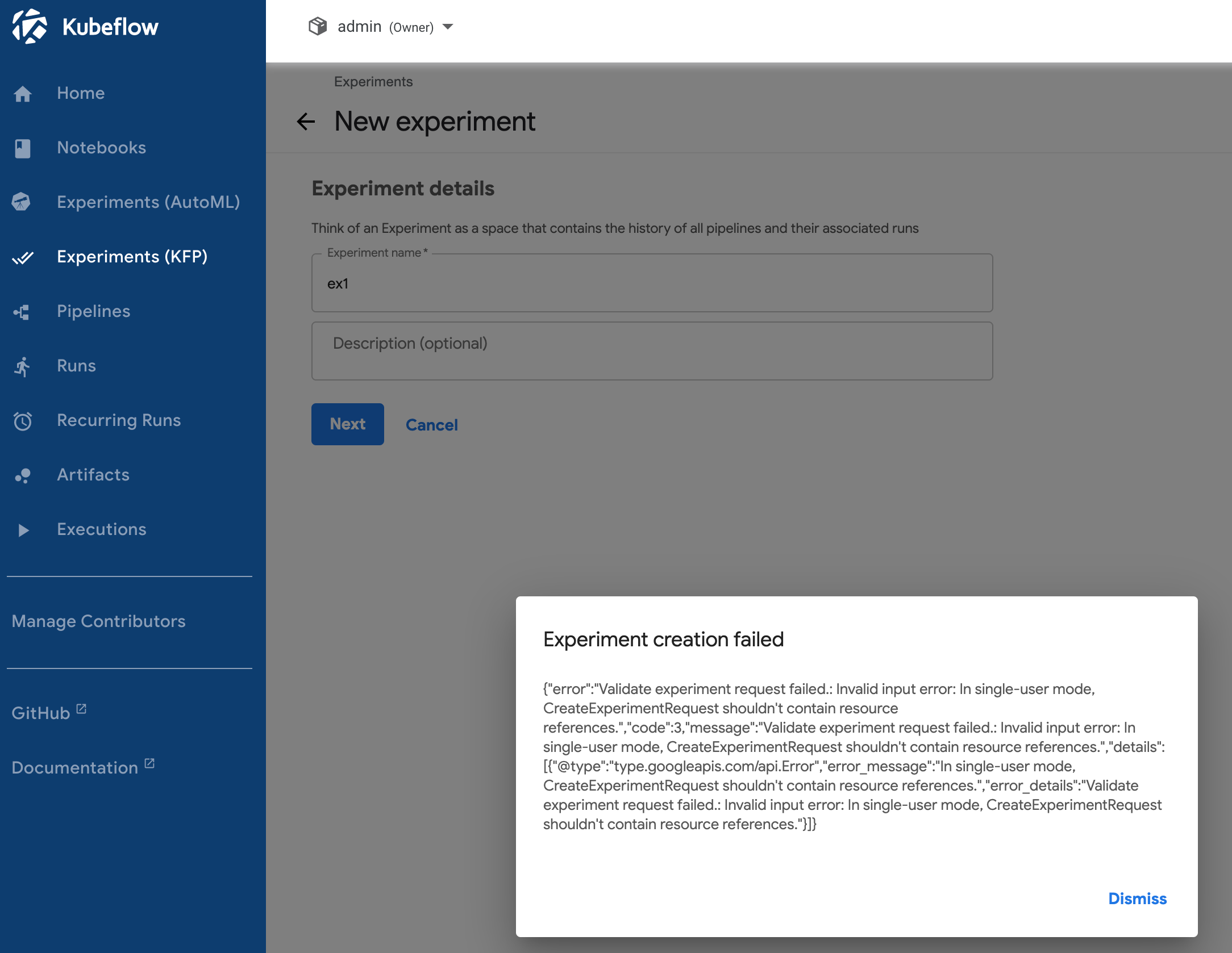 Unable To Create New Experiment Gui · Issue 6325 · Kubeflow Kubeflow · Github