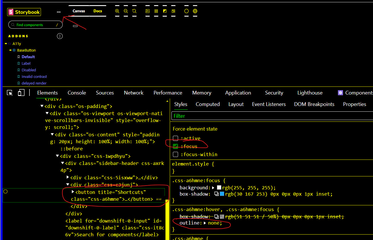 Shortcut Button Focus Is Not Visible In High Contrast Mode · Issue 13373 · Storybookjs