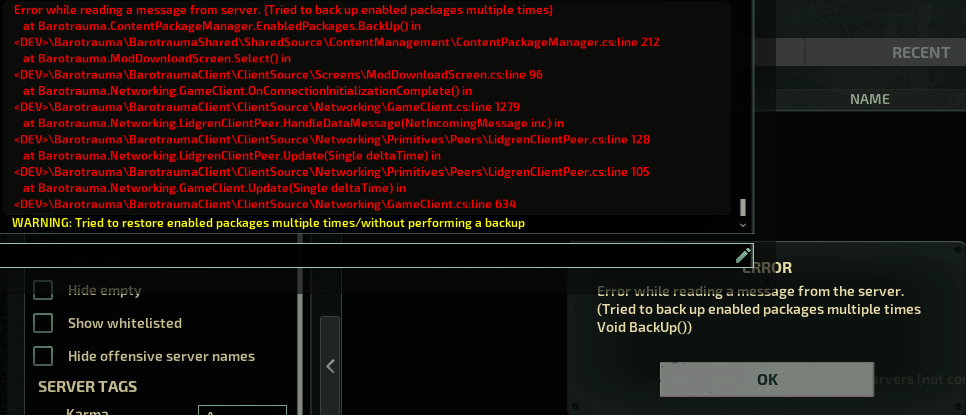 Could not reconnect to server - Missing character · Issue #9616 · FakeFishGames/Barotrauma · GitHub