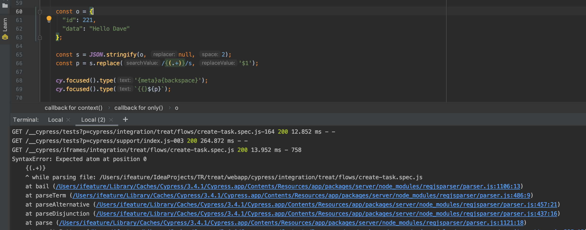 Syntaxerror Expected Atom At Position 0 While Parsing File · Issue 5308 · Cypress Io