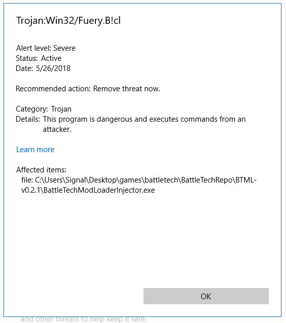 Release 0.2.1 registers with Windows Defender as Trojan:Win32/Fuery.B!cl · Issue #17 ...