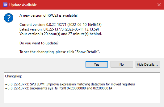 RPCS3 changelog is hidden with "Background" auto-updating · Issue ...