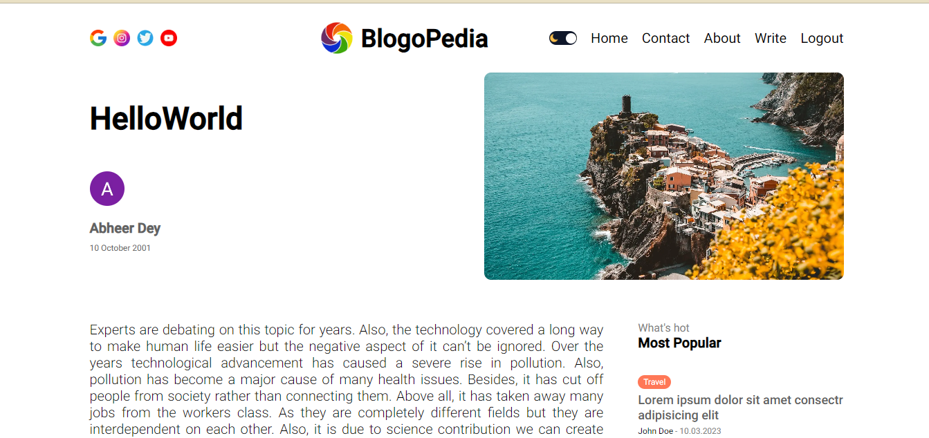 GitHub - msitabheer20/BlogoPedia: A fully functional Blogging ...