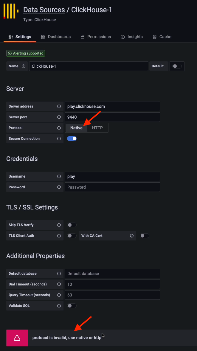 When Creating Data Source Native Protocol Is Selected In The Ui But Is Not Applied Unless