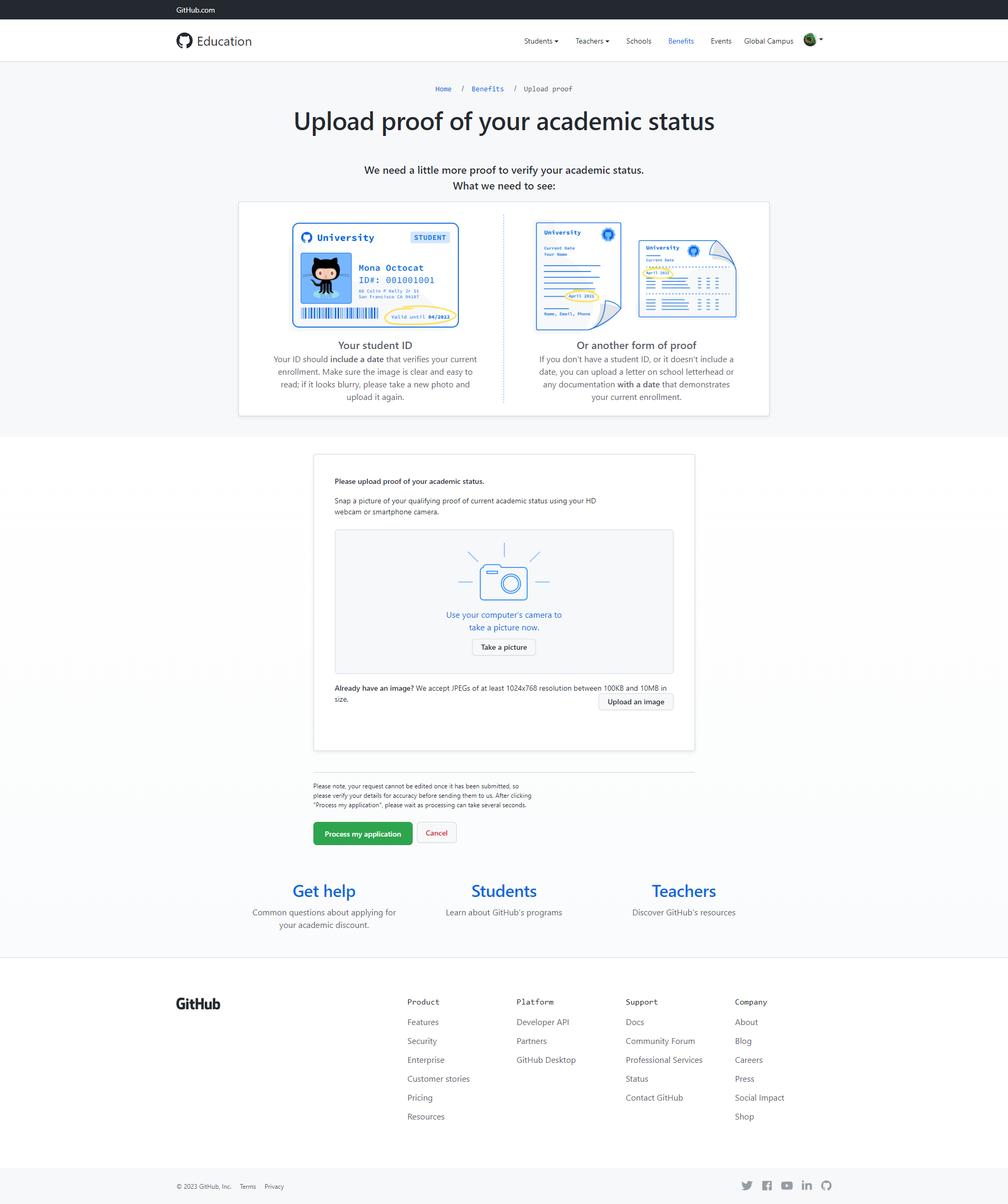 Proof Type option missing when applying to GitHub Global Campus as a student · community ...
