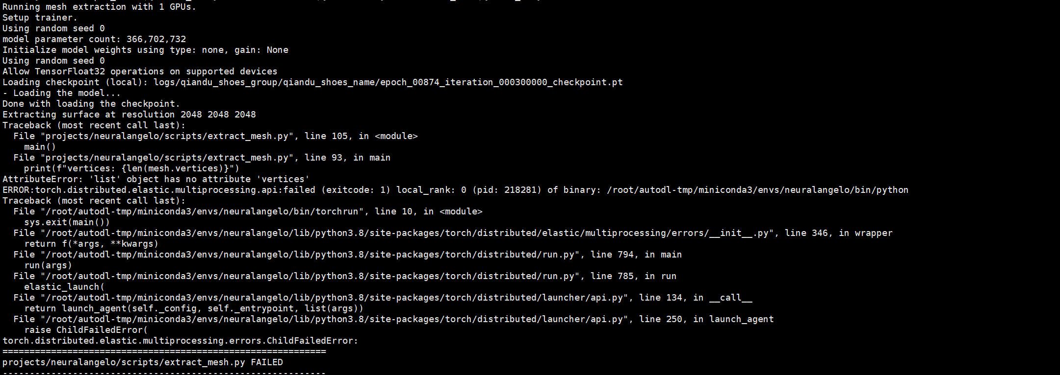 Error when exracting Mesh · Issue #141 · NVlabs/neuralangelo · GitHub