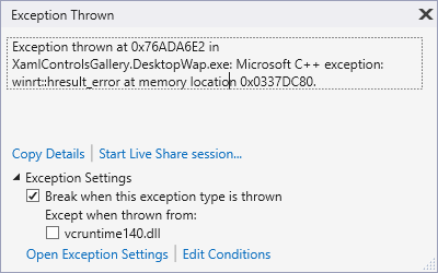 Microsoft C++ exception: winrt::hresult_error at memory location 0x0337DC80. · Issue #697 ...