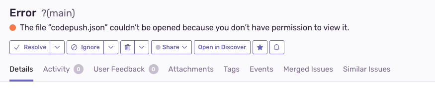 The file “codepush.json” couldn’t be opened because you don’t have permission to view it ...
