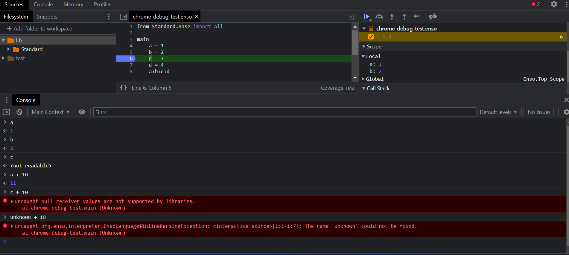 Names That Are In The Current Scope But Not Assigned Expose Nulls To